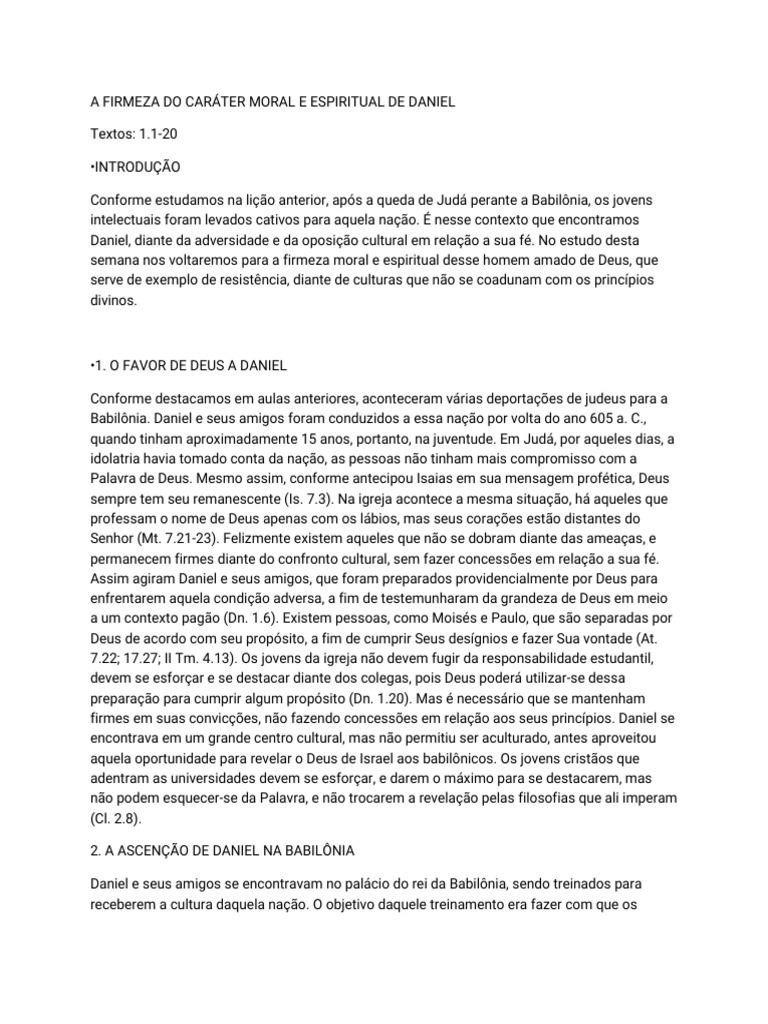A Firmeza Do Caráter Moral e Espiritual de Daniel 2 | PDF | Daniel (personagem Bíblica) | Deus
