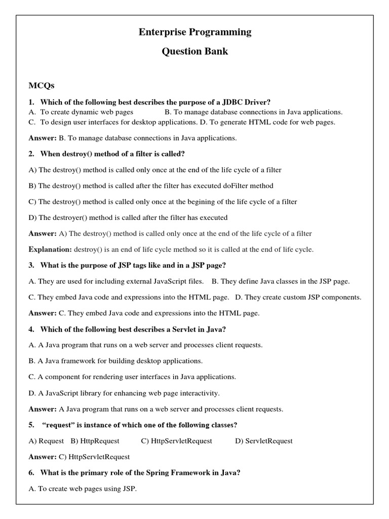 Enterprise Programming Final Sem Question Bank - 2023.10.06 | PDF ...