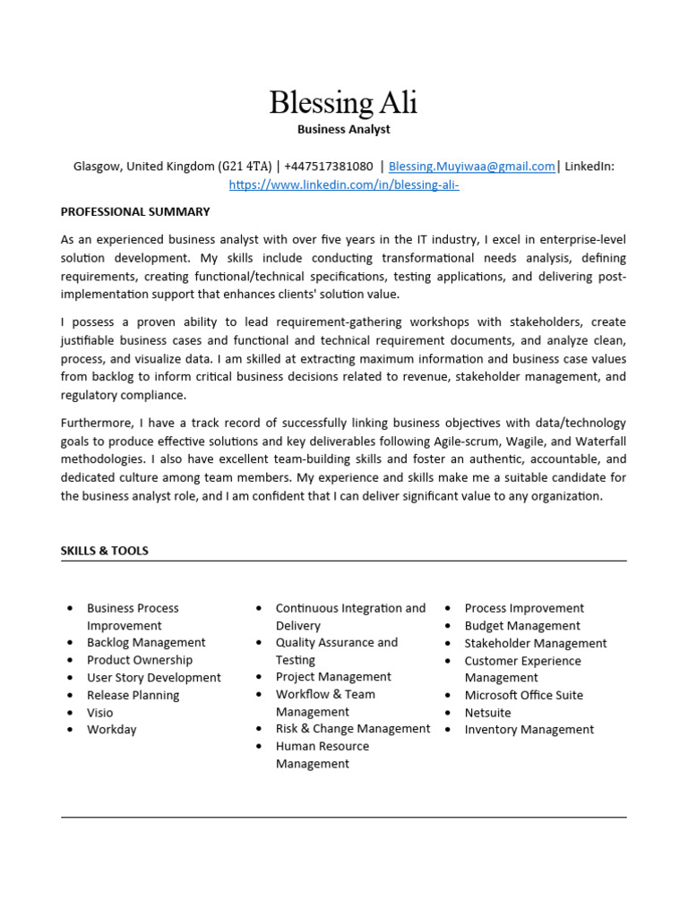 Blessing Ali Resume 4-3 | PDF | Scrum (Software Development) | Software ...