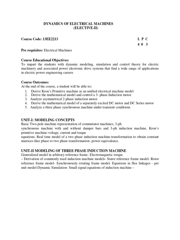 Dynamics of Electrical Machines | Download Free PDF | Electric Motor | Electromagnetic Induction
