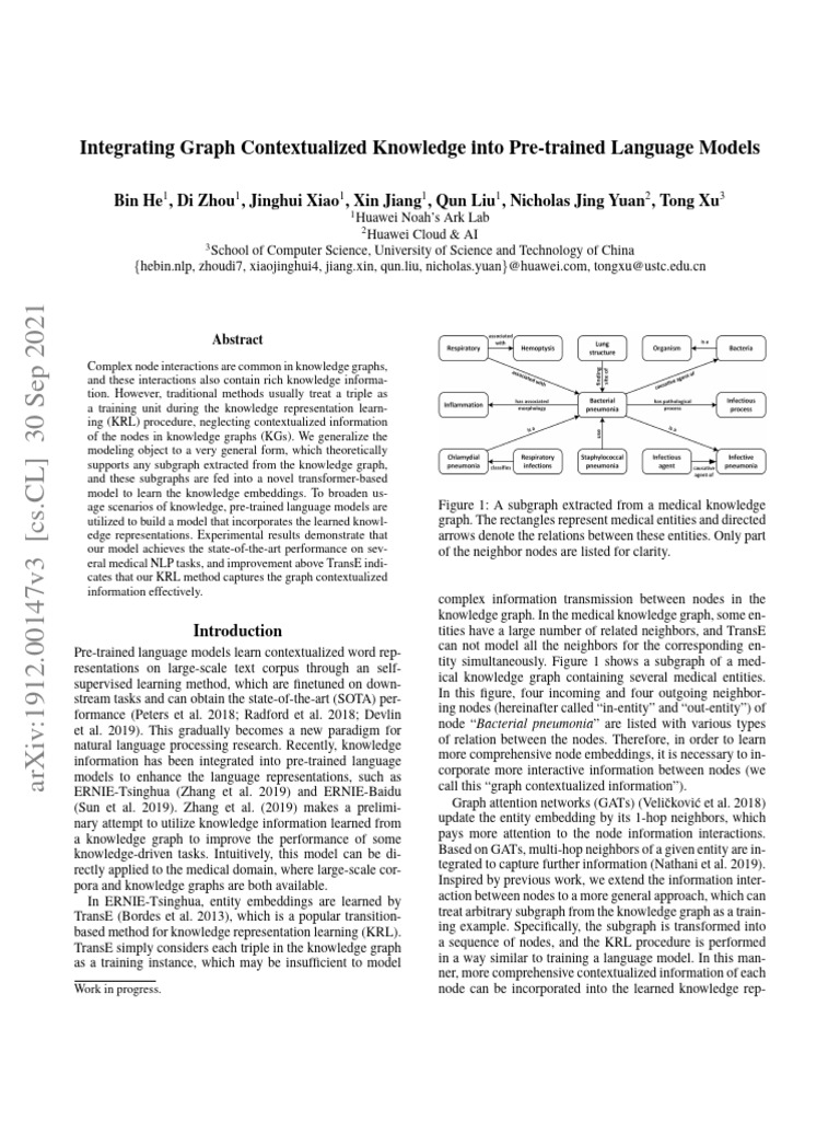 Integrating Graph Contextualized Knowledge Into Pre-Trained Language Models | PDF | Computers