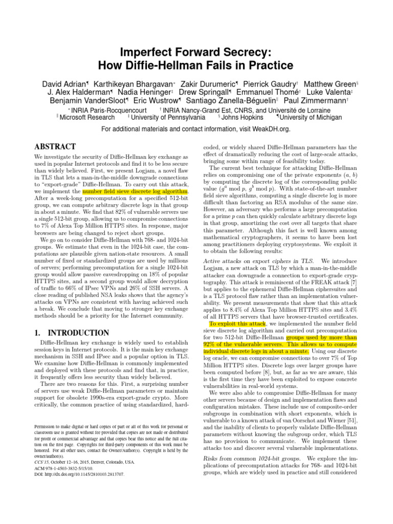 Imperfect Forward Secrecy ccs15 | PDF | Transport Layer Security | Security