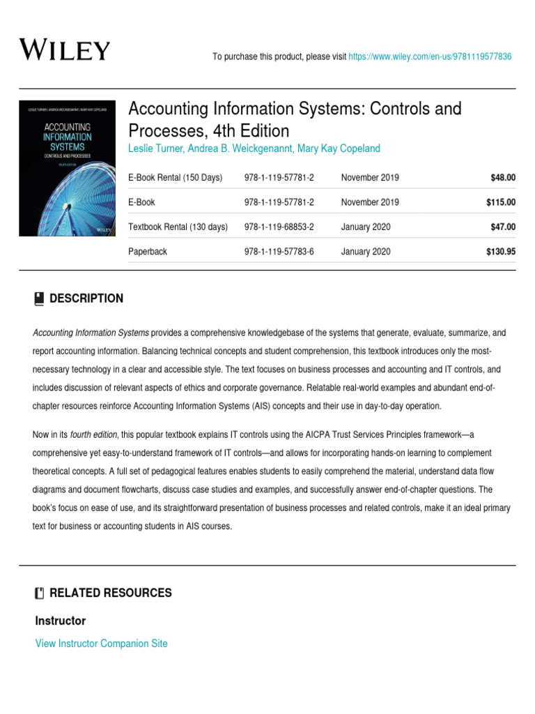 Wiley - Accounting Information Systems - Controls and Processes, 4th ...