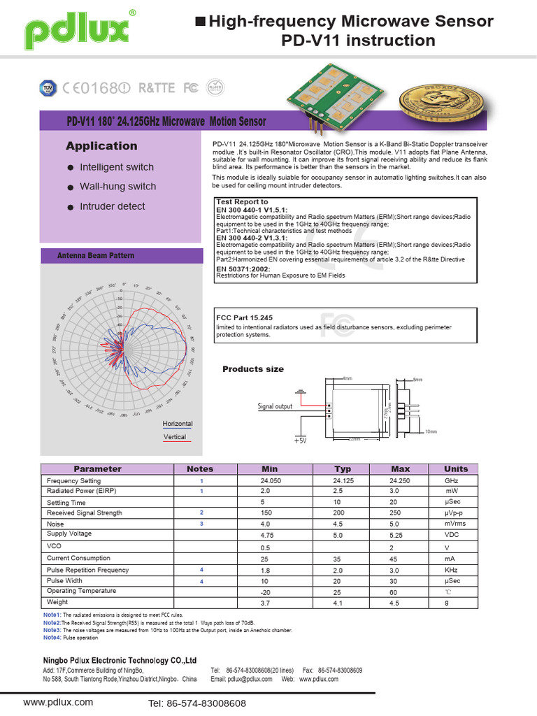 PD-V11 Microwave Sensor Guide | PDF | Radio | Microwave