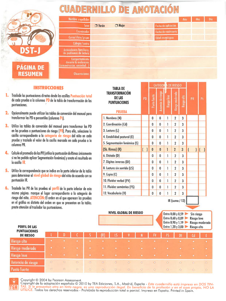 Cuadernillo de Anotación DST-J | PDF