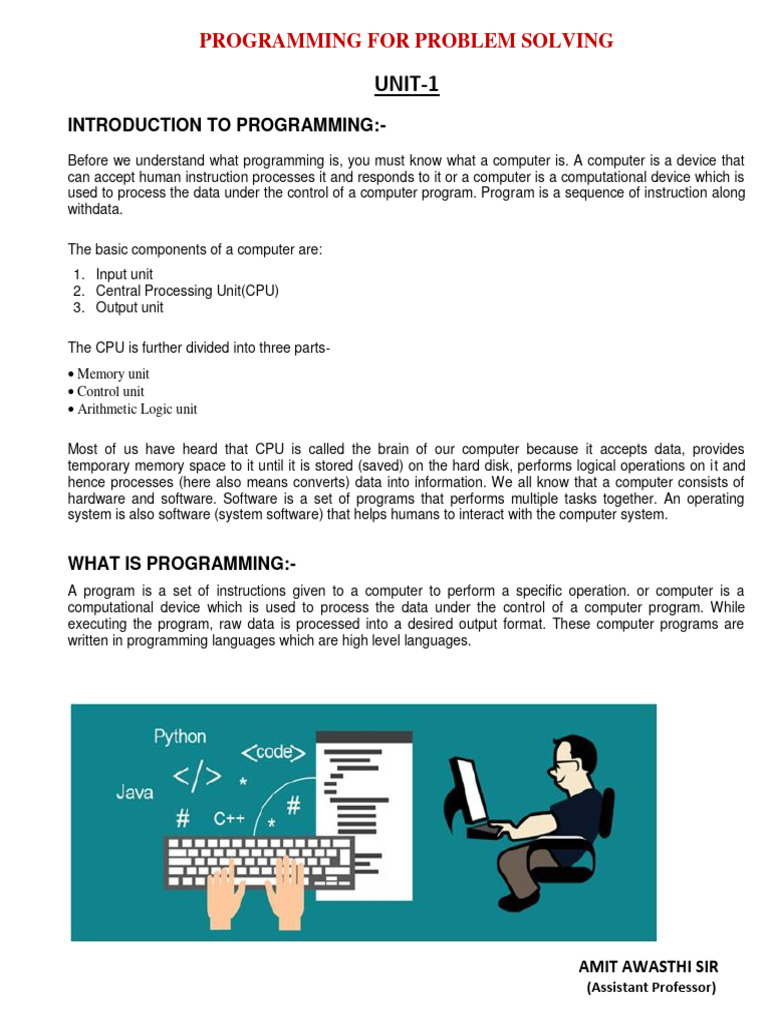 Unit-1 Study Material PDF | Download Free PDF | Programming | Computer Program