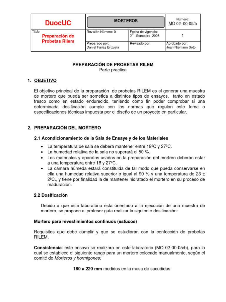 MO 02-00-05-b Preparacion de Probetas Rilem | PDF | Hormigón | Cemento
