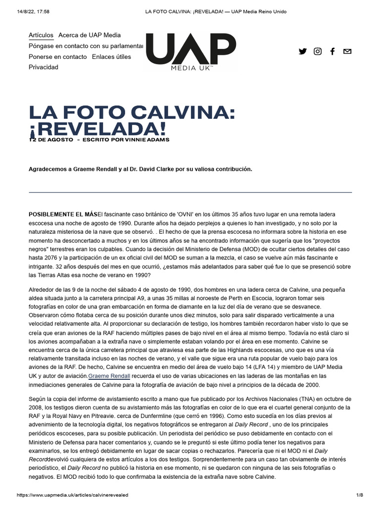 Fotografía OVNI de Calvine (Escocia) donde se aprecia un extraño objeto ...