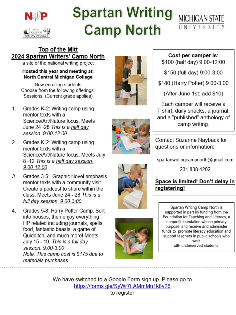 Spartan Writing Camp 2024 Enrollment | PDF