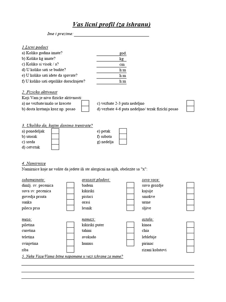 Upitnik (Ishrana) | PDF