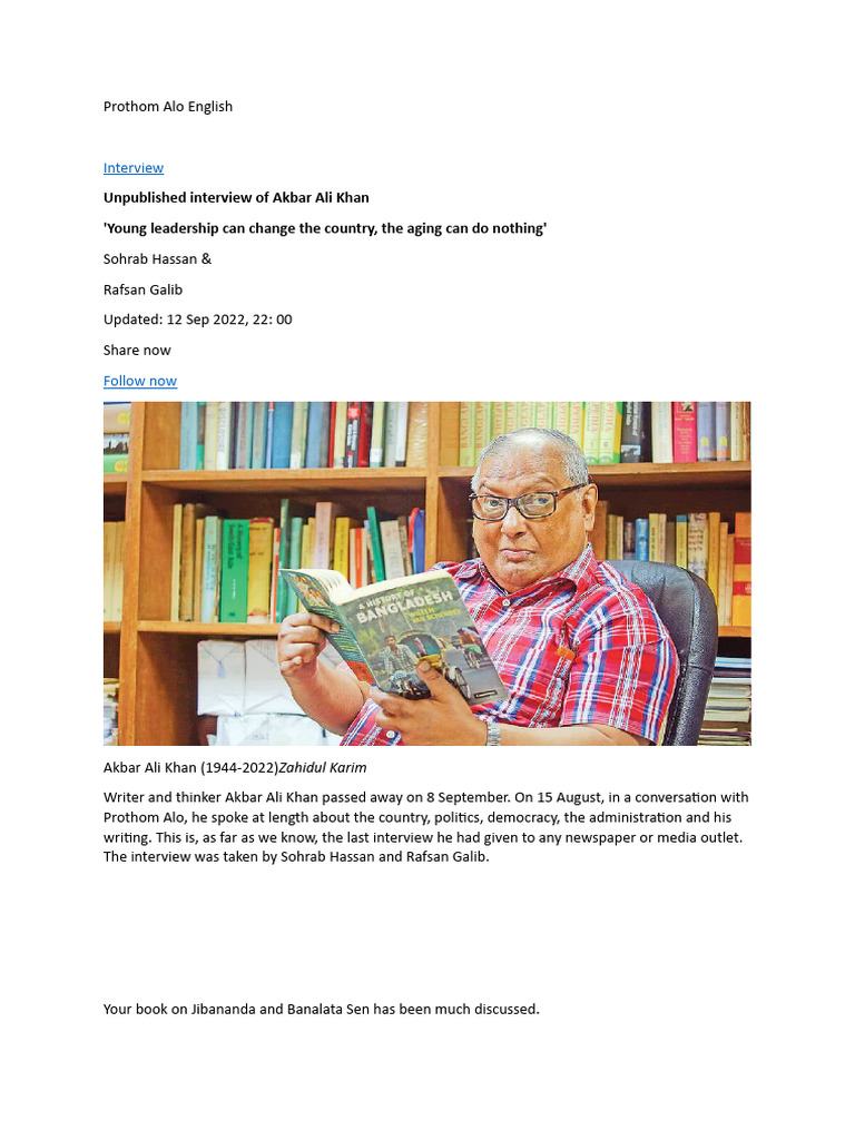 Prothom Alo English Akbar Ali Khan Interview Pdf Politics
