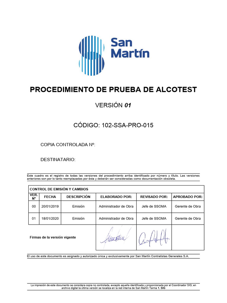 102-SSA-PRO-015 Procedimiento de Prueba de Alcotet | PDF | Policía