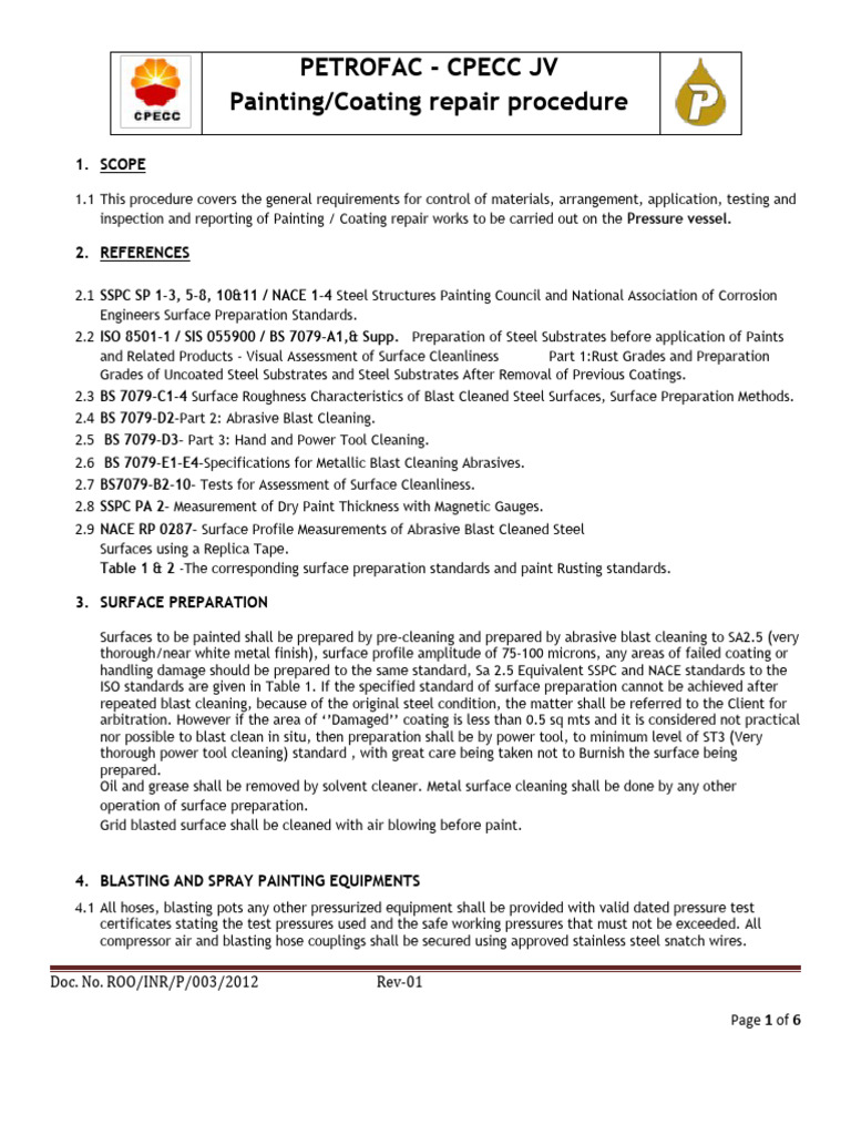 Painting GeneralRepair Procedure Rev-01 Petrofac | PDF