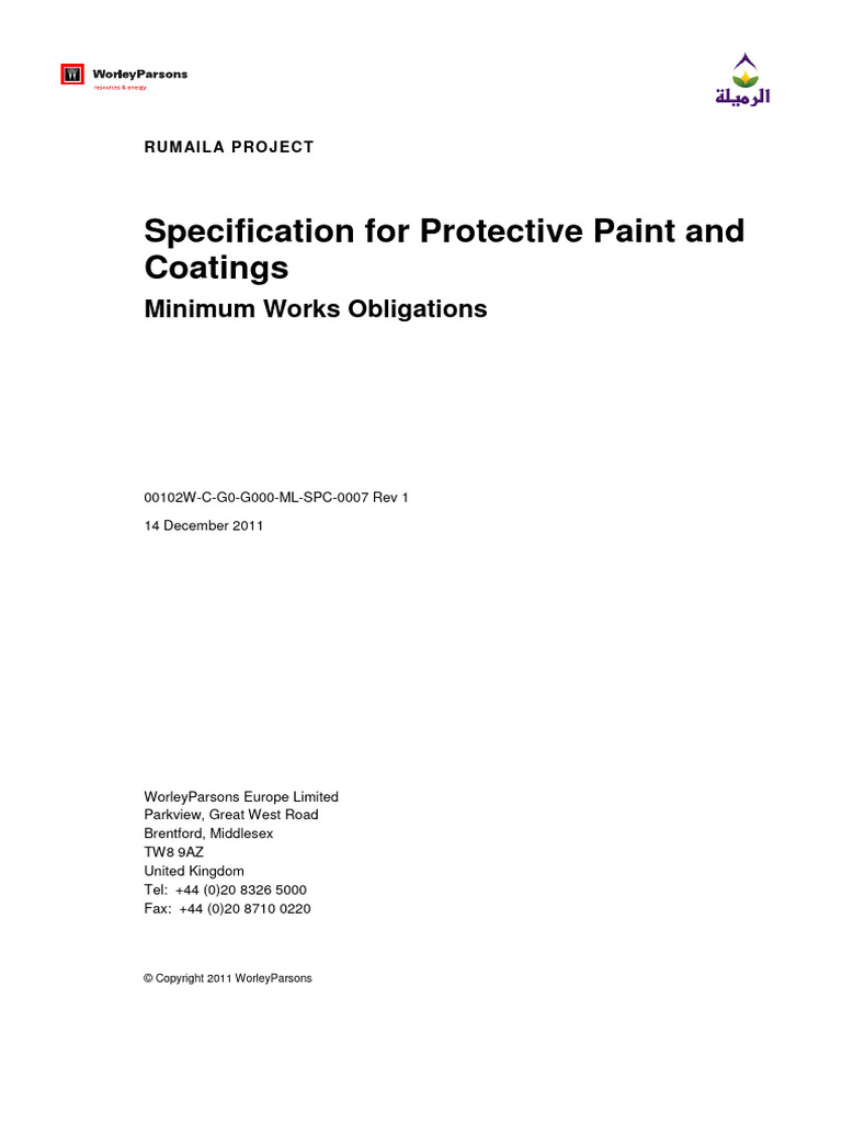 Specification For Protective Paint and Coatings: Minimum Works ...