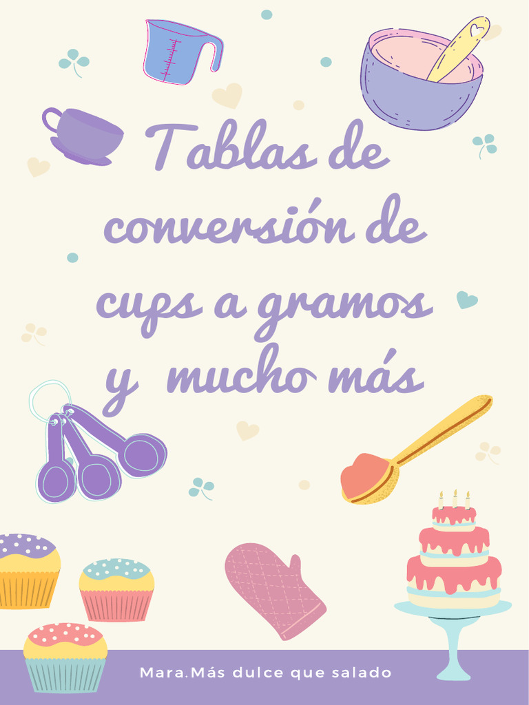 Tablas de Conversión de Cups A Gramos | Descargar gratis PDF ...