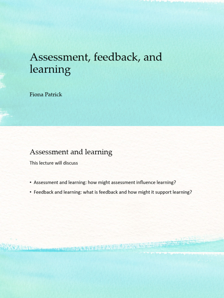 Lecture 17 Assessment, Feedback and Learning | PDF | Learning | Cognitive Science