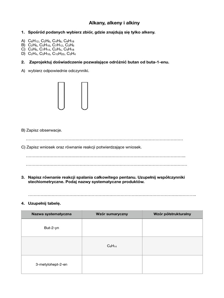 (P) Zadania alkany, alkeny, alkiny | PDF