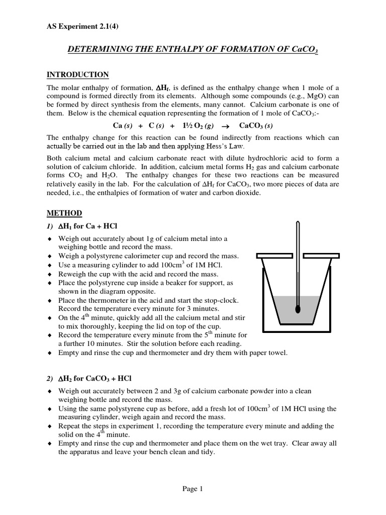 As Expt 2 1 4 Enthalpy of Formation of CaCO3 | PDF | Enthalpy | Applied And Interdisciplinary ...
