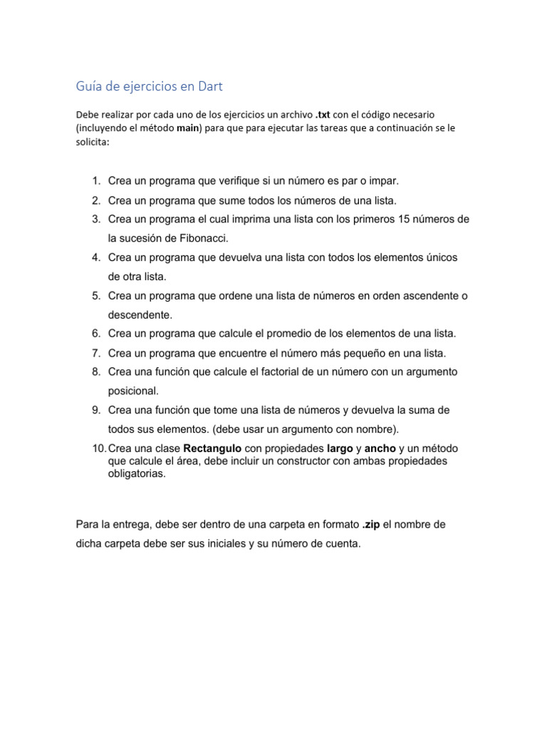 Guía de Ejercicios en Dart | PDF | Informática