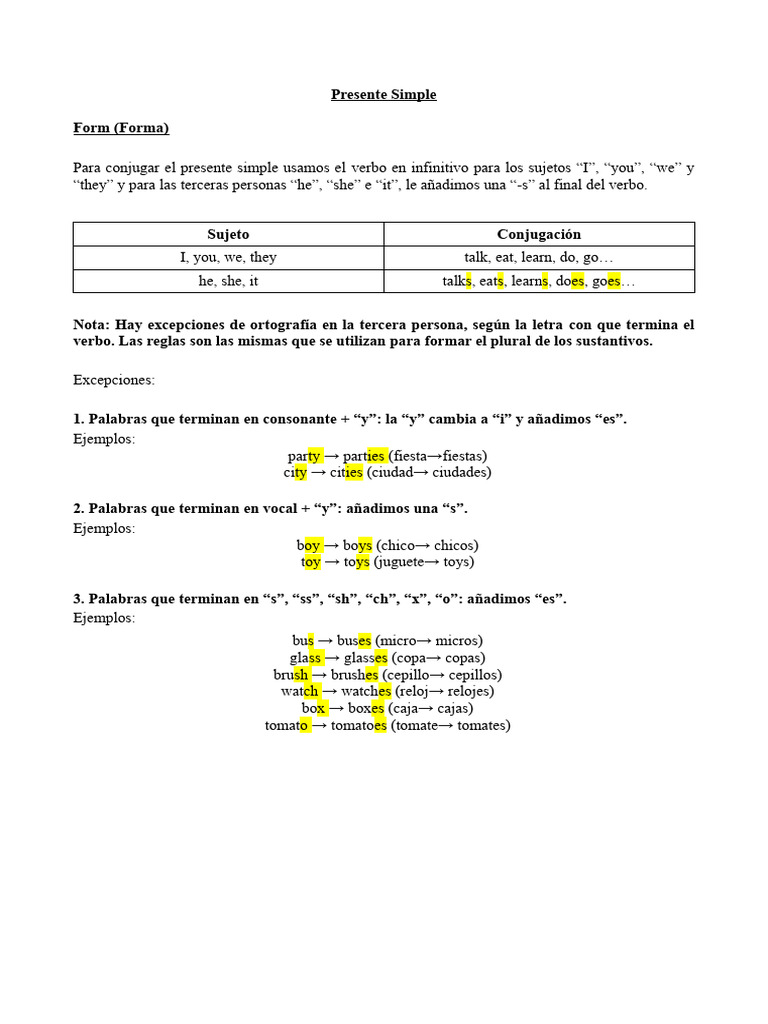 Presente Simple - Teoría | PDF