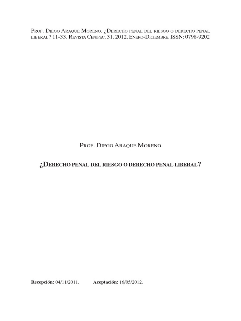 Araque Moreno, Diego. Derecho Penal Del Riesgo o Derecho Penal Liberal | PDF | Derecho penal ...