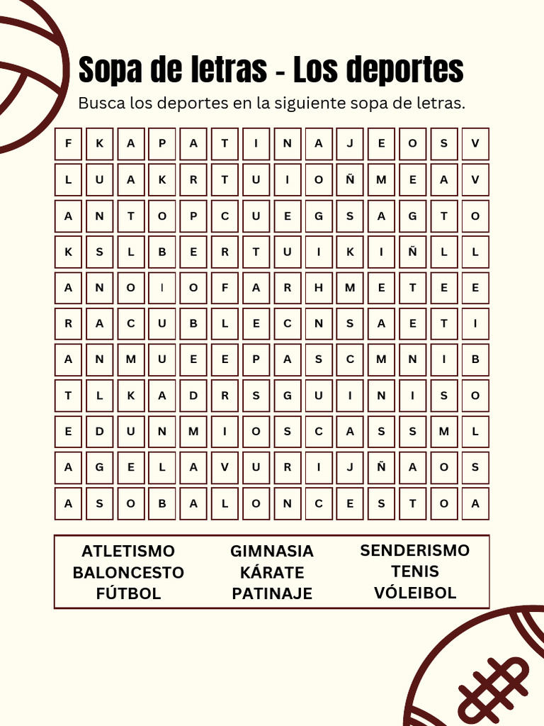 Sopa de Letras: Deportes para Niños | PDF