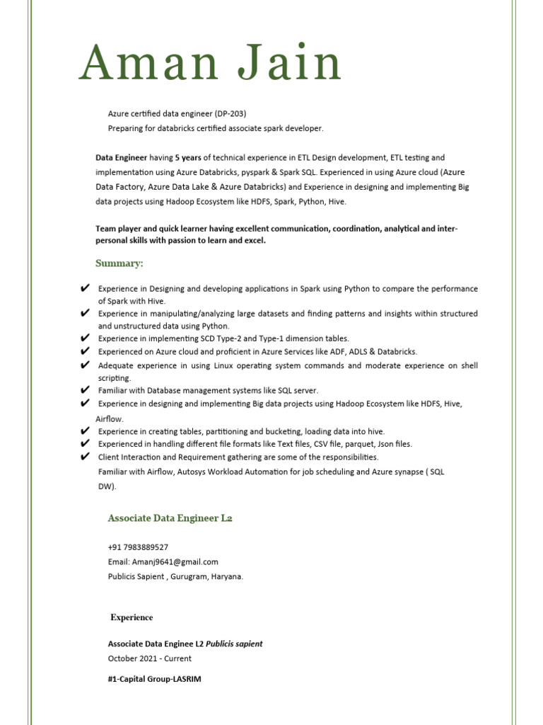 Resume Format | PDF | Apache Spark | Microsoft Sql Server