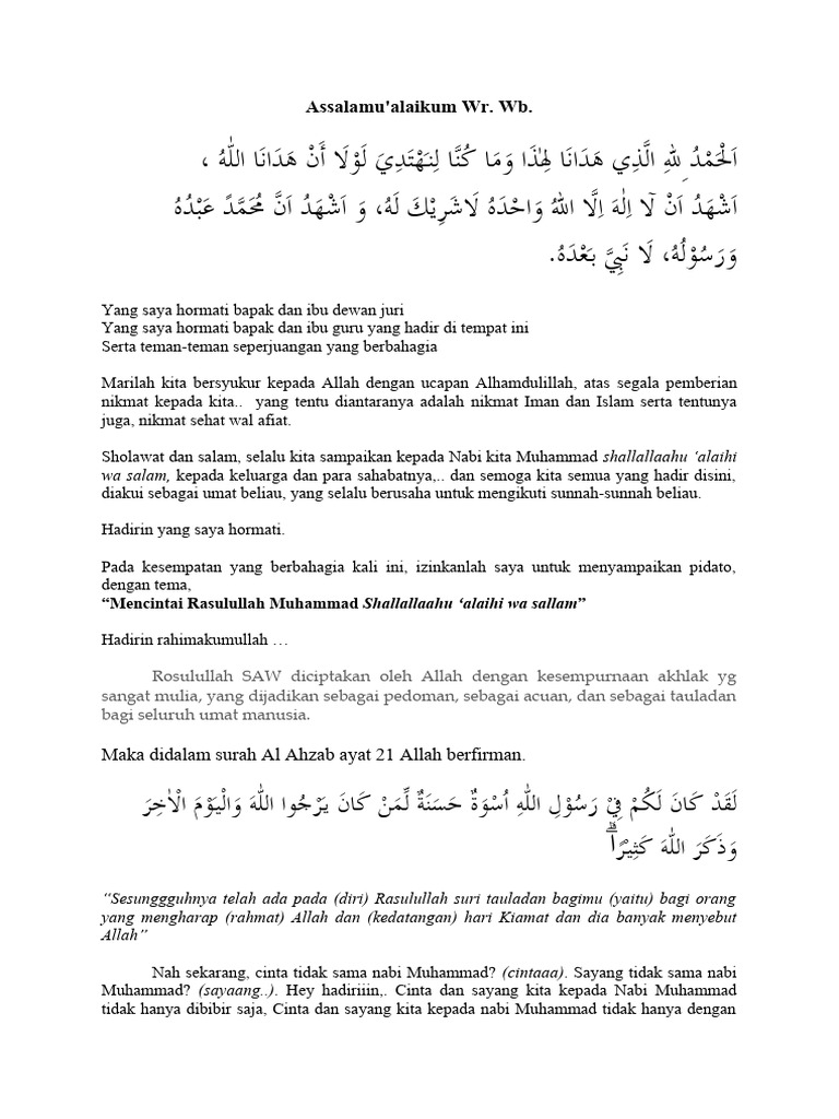 Teks Pidato Cinta Kepada Nabi Muhammad (Singkat) | PDF