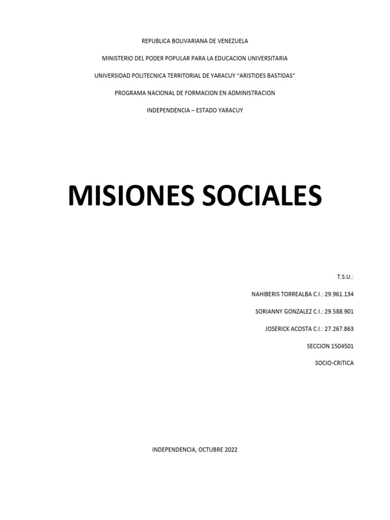 Misiones Sociales en Venezuela: Análisis y Evolución | PDF | Venezuela | Hugo Chavez