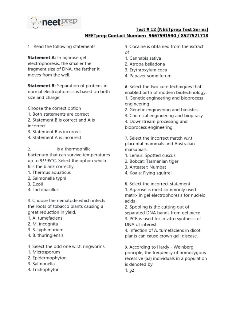 NEETprep Test Series: Biology MCQs | PDF | Genetic Linkage | Gene