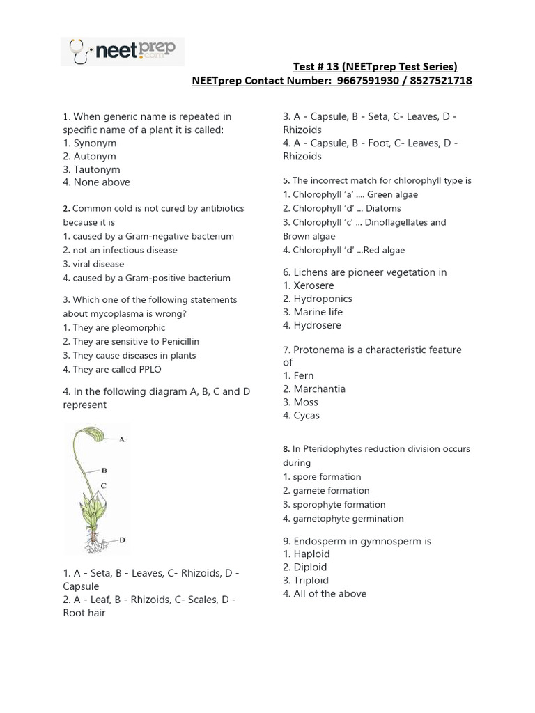 Test # 13 (NEETprep Test Series For NEET 2020) | PDF | Action Potential ...