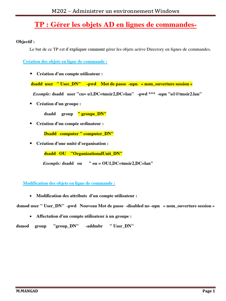 TPN°11 - Gestion-des-objets-AD-en-lignes de Commandes | PDF | Active Directory | Échecs