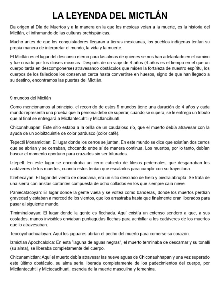 La Leyenda Del Mictlán | PDF | Ciencias sociales | Historia