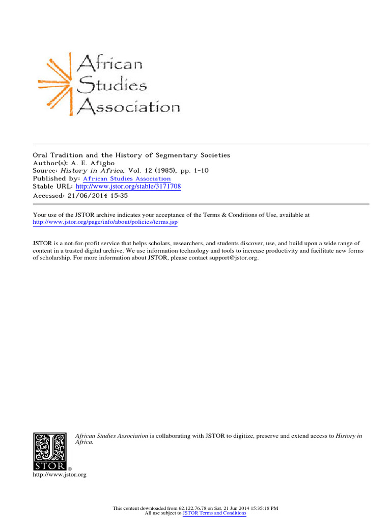 Oral Tradition and The History of Segmentary Societies | PDF | Weaving ...