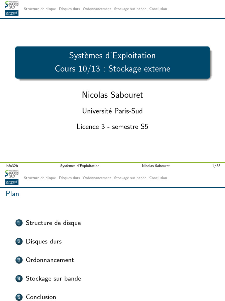Syst' Emes D'exploitation Cours 10/13: Stockage Externe: Nicolas Sabouret | PDF