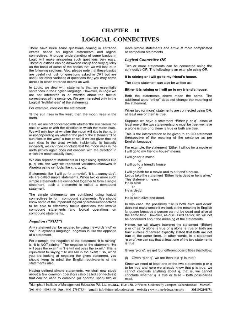 LR Chapter 10-Logical Connectivities | PDF | Question | Logic