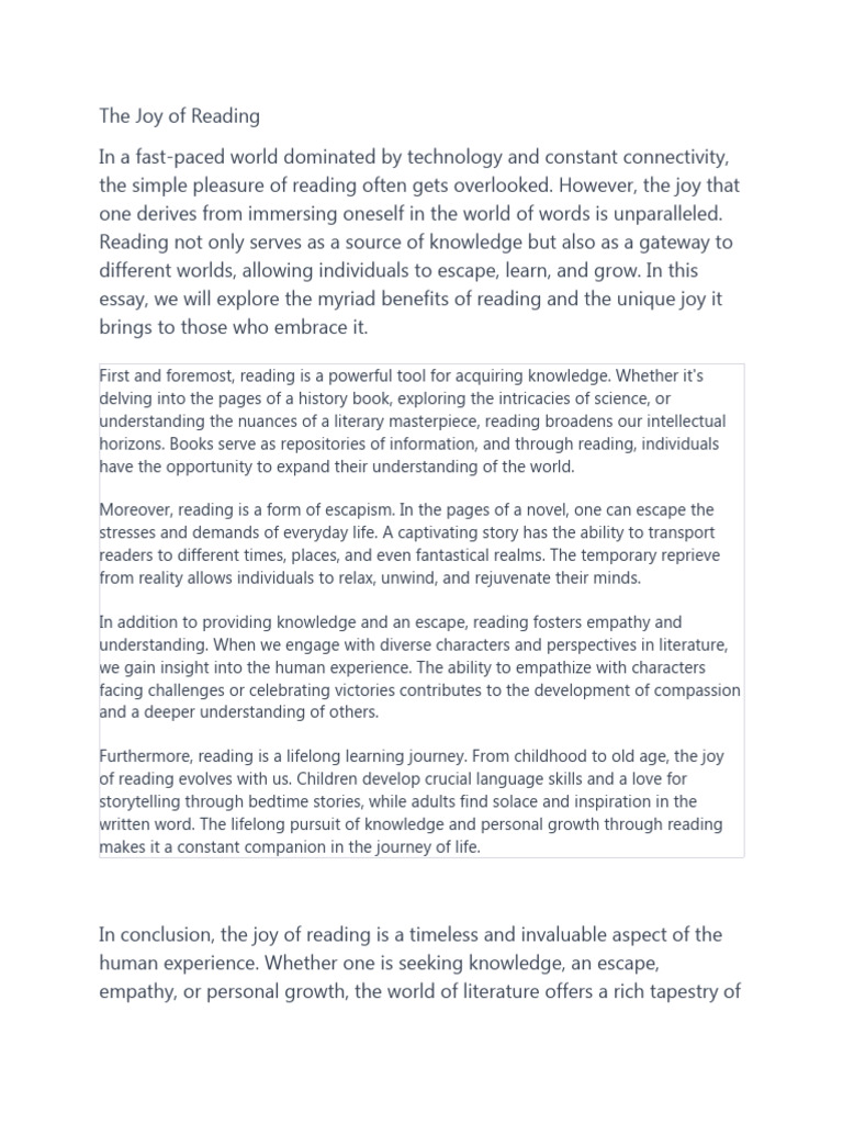 The Joy and Benefits of Reading | PDF