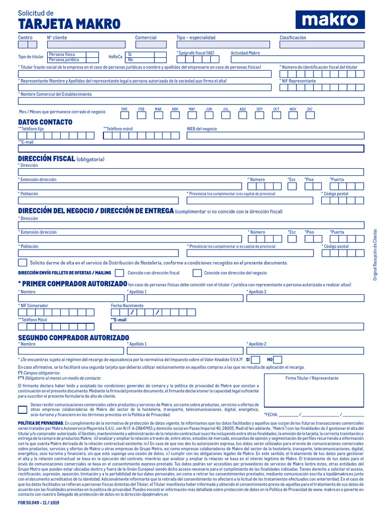 Solicitud de Tarjeta Makro | PDF | Privacidad | Economias