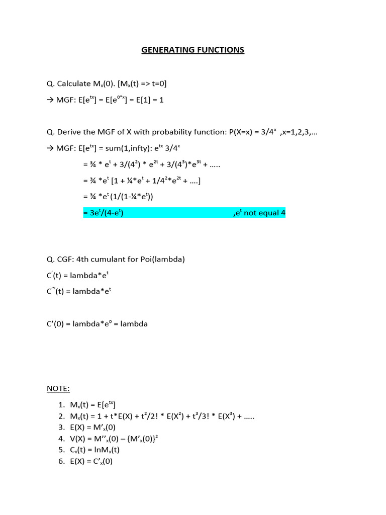 Generating Functions | PDF | Teaching Methods & Materials