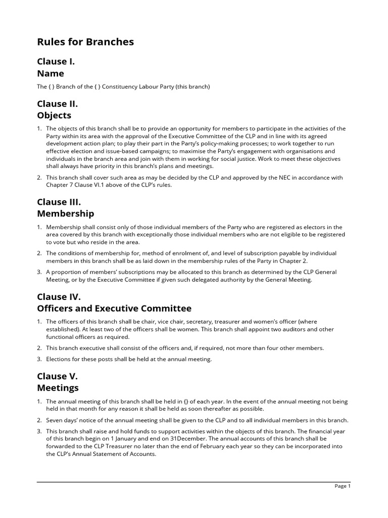 Model Rules For Branches | PDF