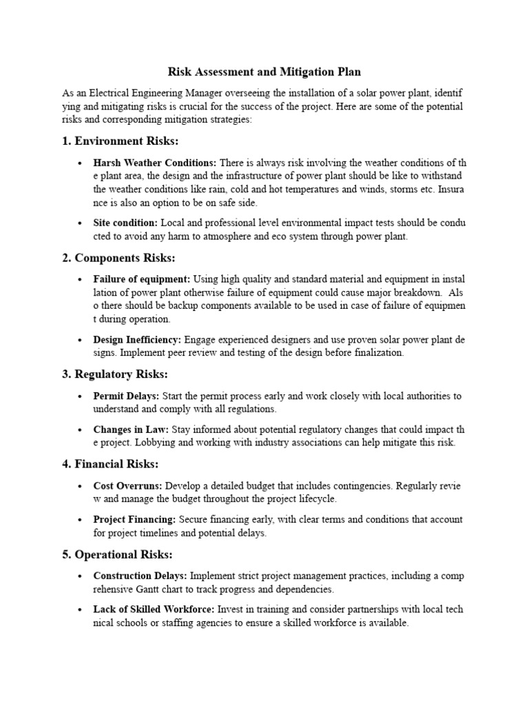 Solar Project Risk Mitigation Plan | PDF | Safety | Risk