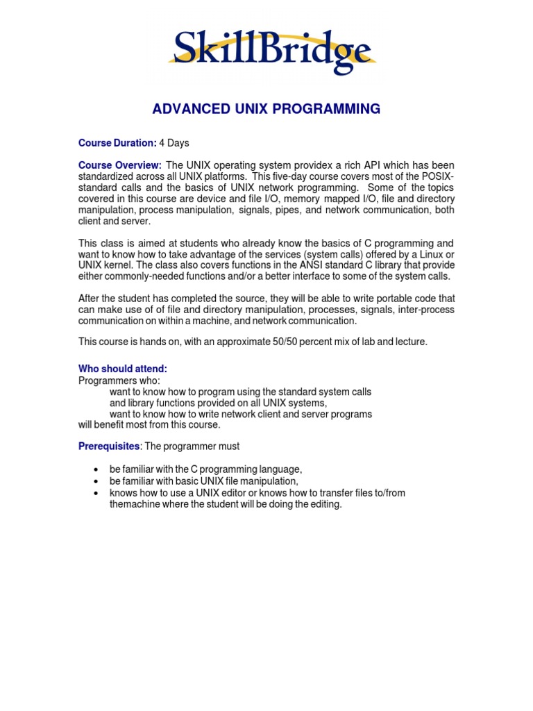 Advanced Unix Programming | PDF | Unix | C (Programming Language)