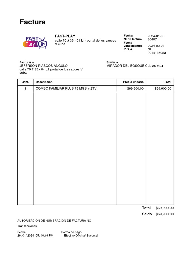 FAST-PLAY Factura 30407 | PDF