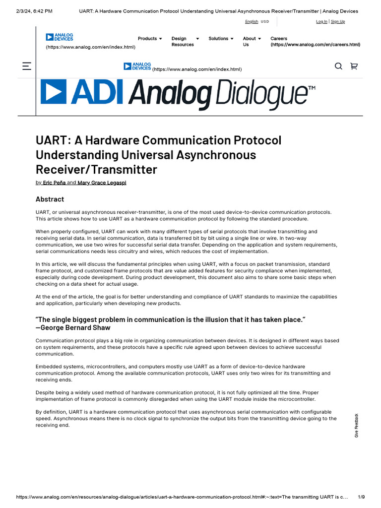 Uart A Hardware Communication Protocol Understanding Universal Asynchronous Receiver