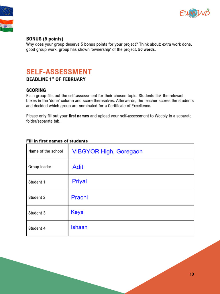Self Assessment Sheet | PDF