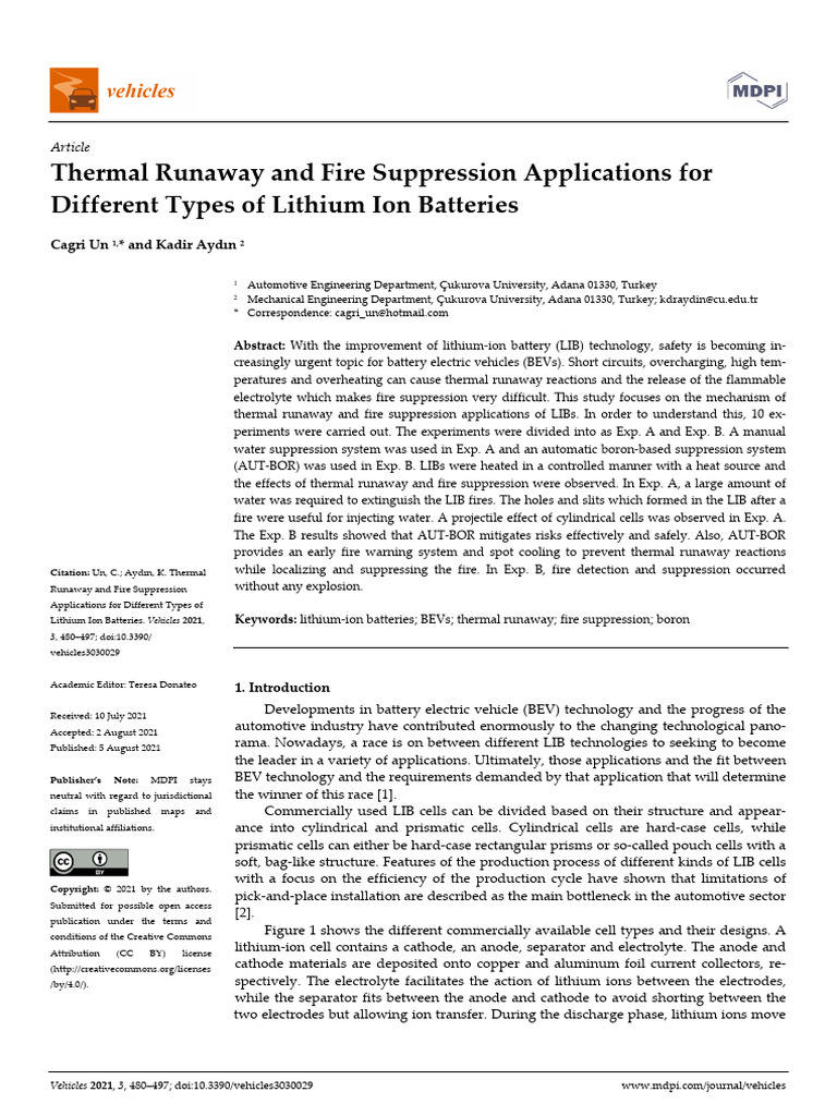 Thermal Runaway and Fire Suppression Applications | PDF | Lithium Ion ...