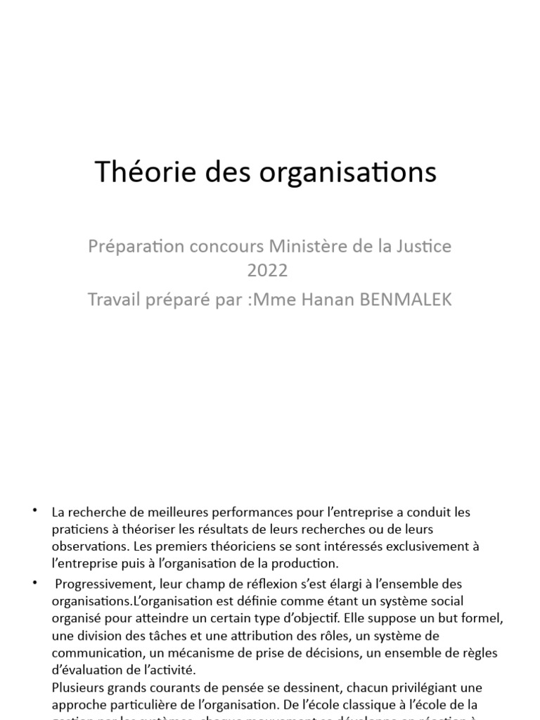 ThÃ© Orie Des Organisations Concours Justice | PDF | Motivation | Motivant