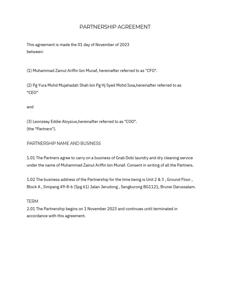 Grab Dobi Partership - Agreement | PDF | Partnership | Arbitration