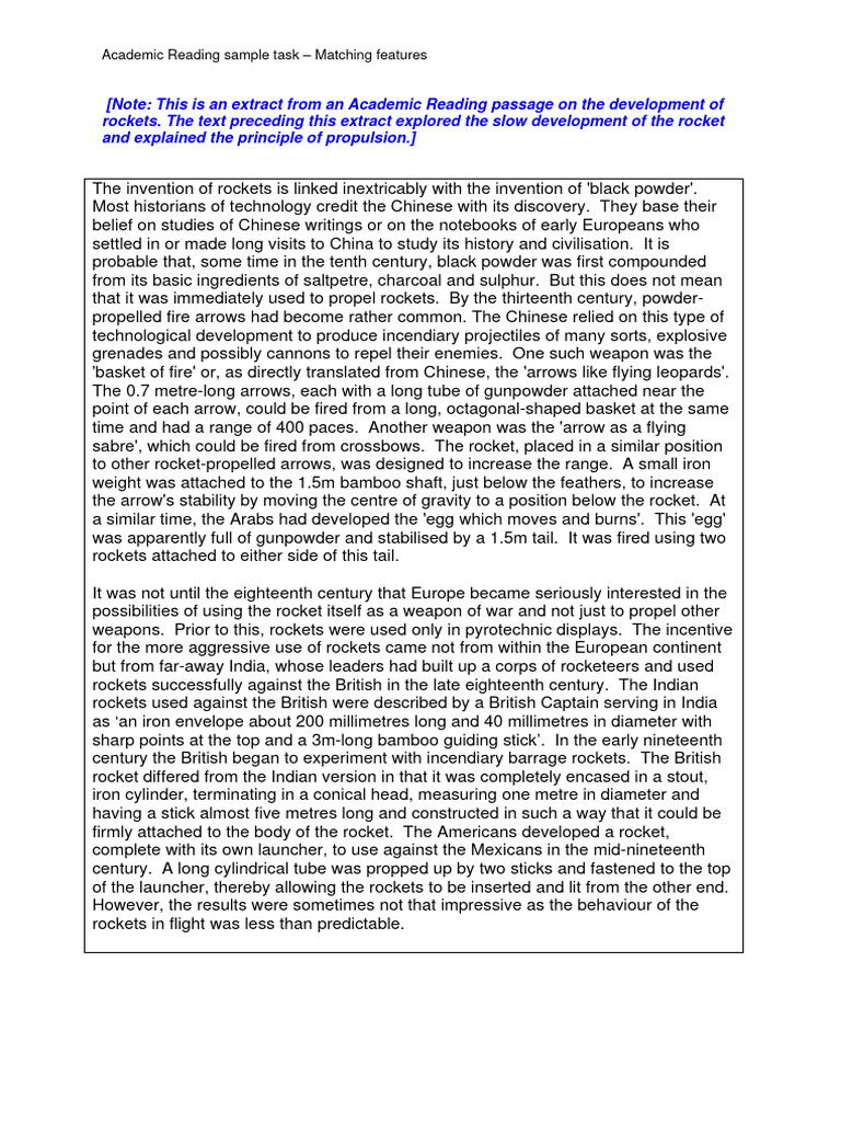 Academic Reading Sample Task - Matching Features | PDF