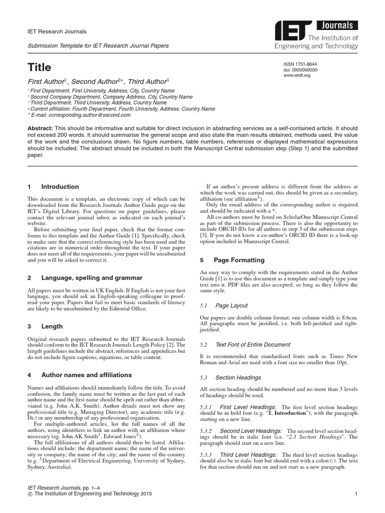 IET Submission DoubleColumn Template | PDF | Academic Journal | Text